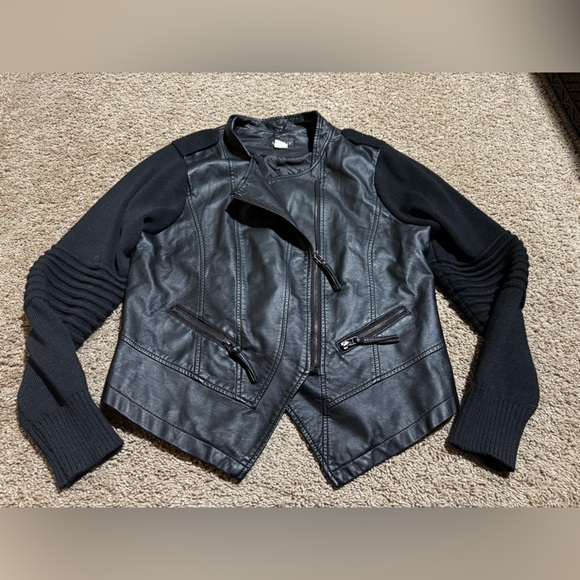 VENUS | Jackets & Coats | Venus Black Faux Leather Jacket With Knit ...